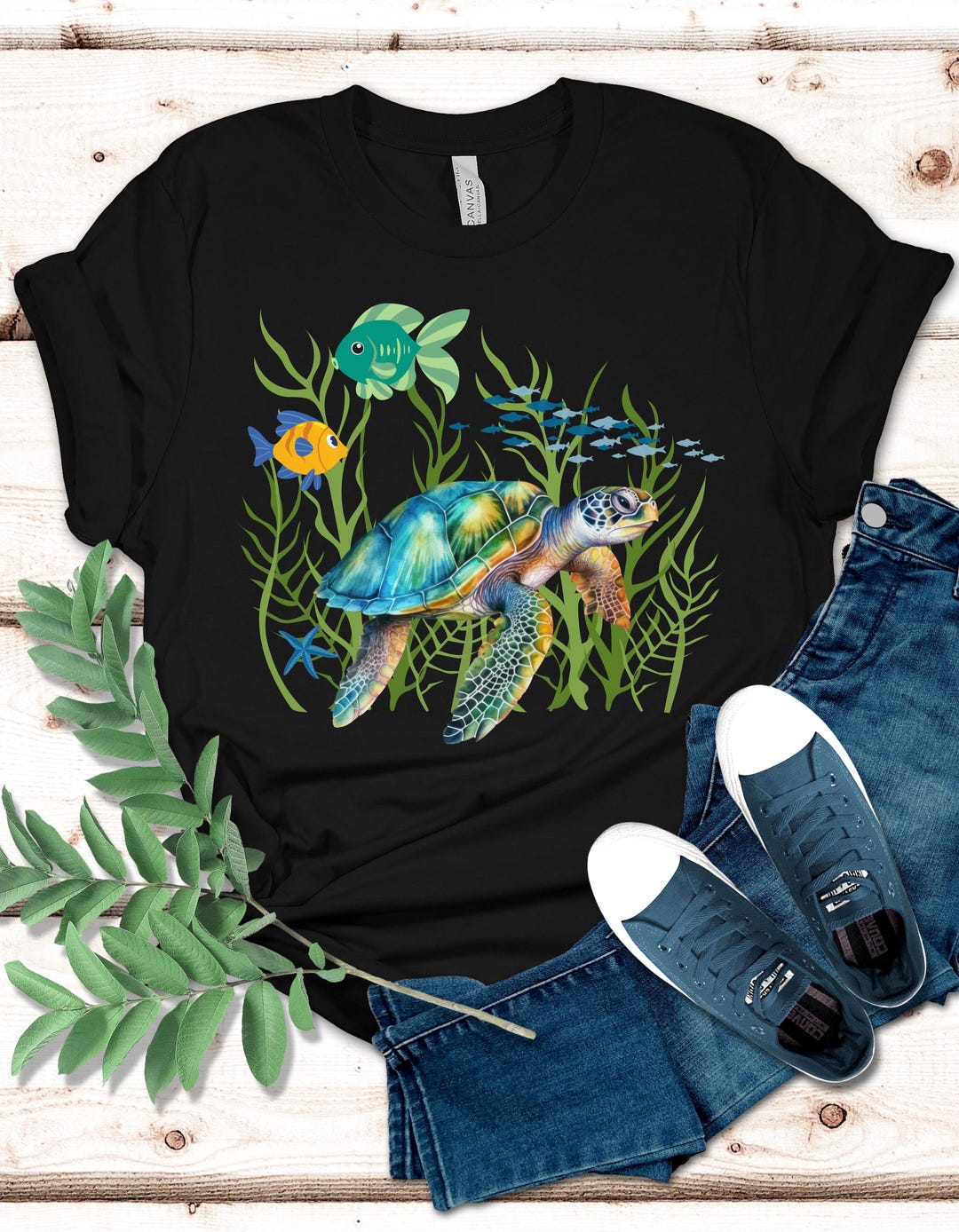 Sea Turtle Tshirt, Vibrant Colors Sea Turtle Graphic Tee, Tropical ...