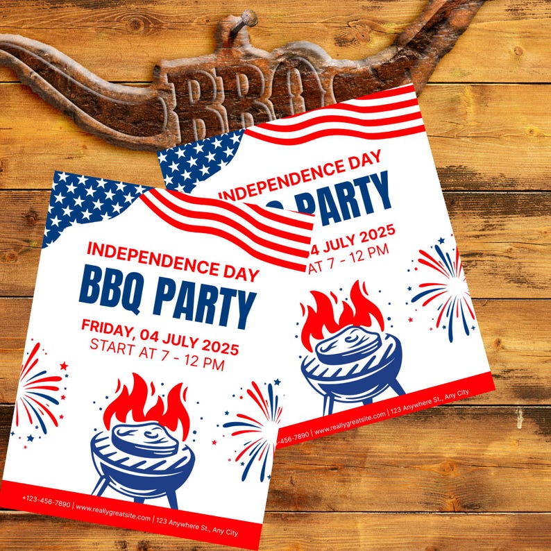 Editable 4th of July BBQ Invitation Template| 4th of July BBQ Cookout ...