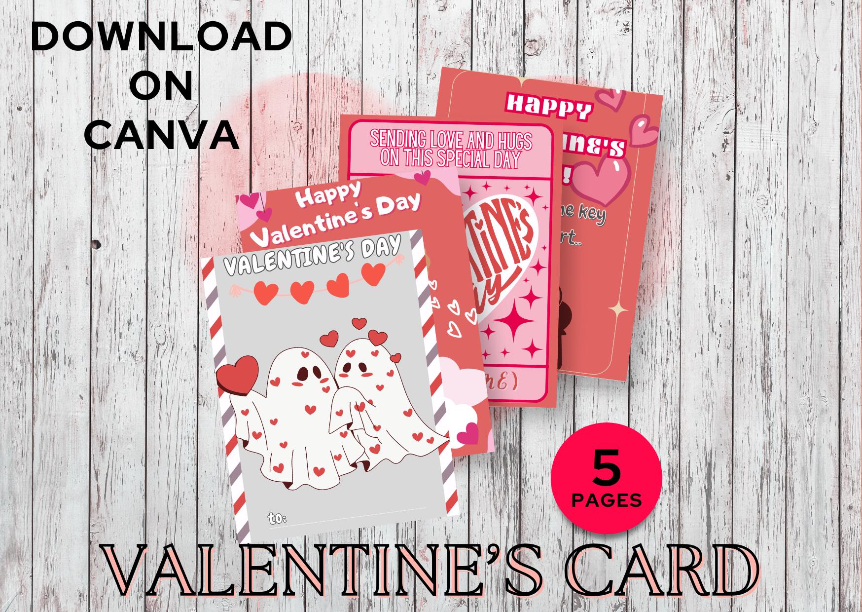 5-page Valentine’s Card Template | Digital Download | Editable Canva ...