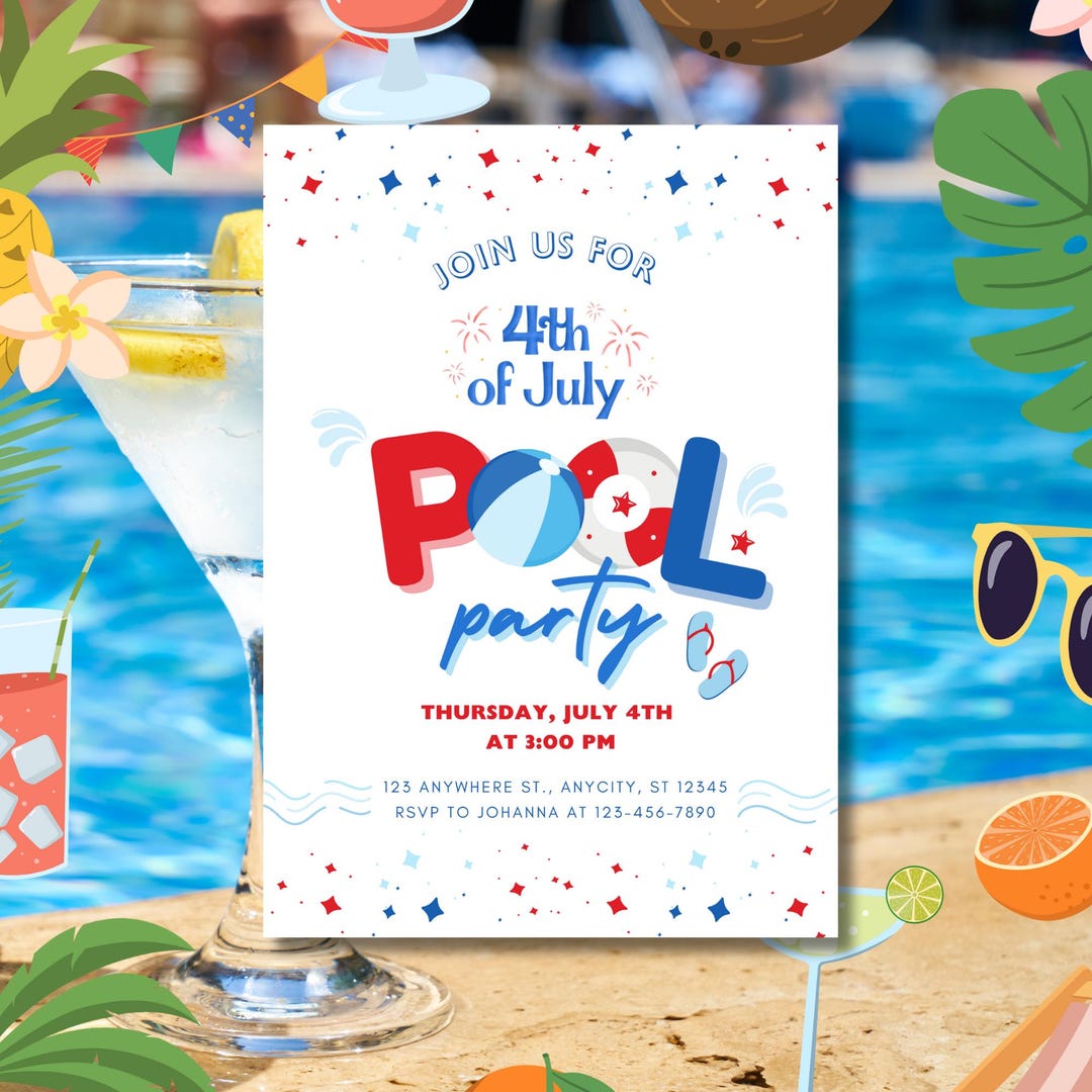 4th of July Pool Party Invitation Independence Day Pool Party Patriotic ...