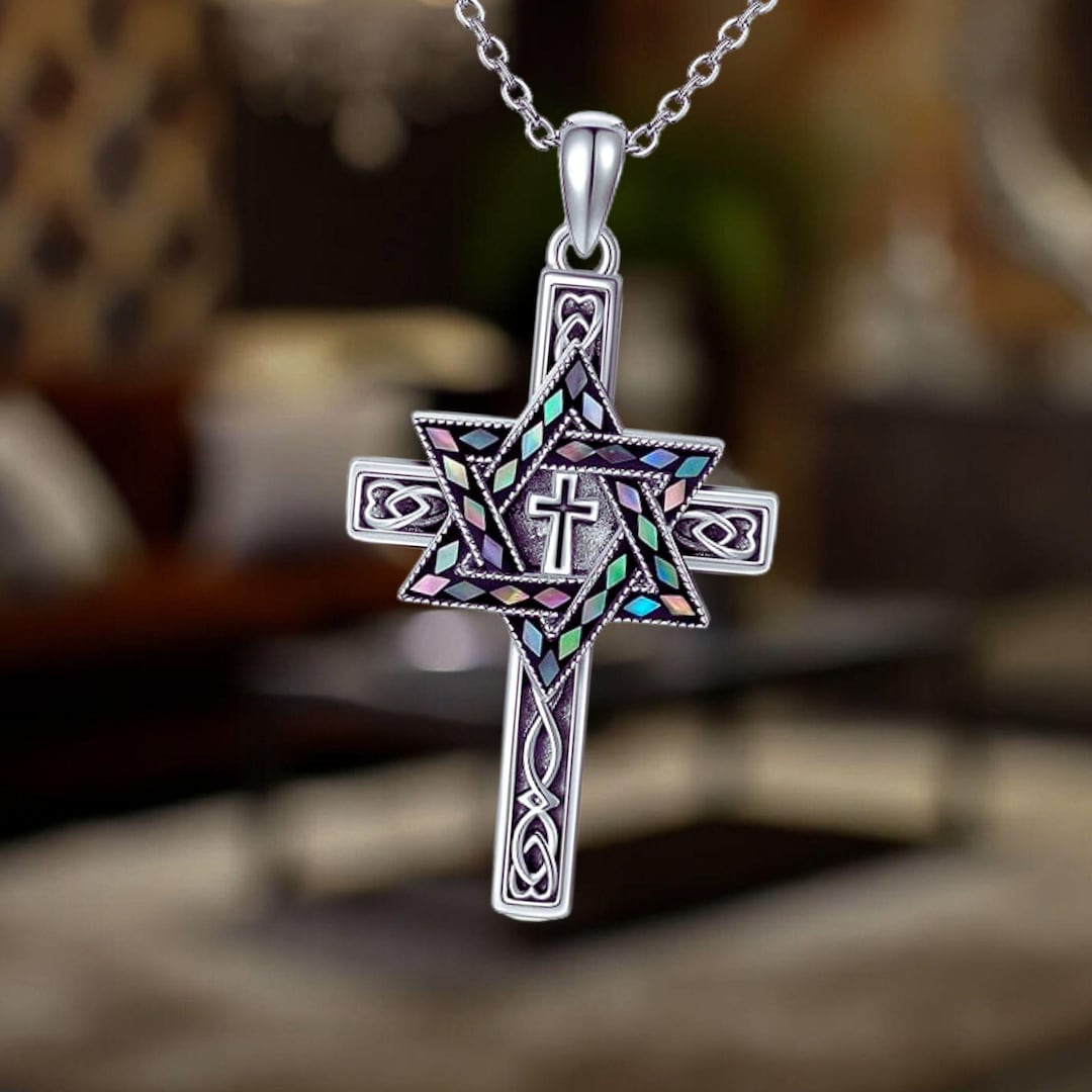 Star of David Cross Necklace Sterling Silver Celtic Cross Pendant ...