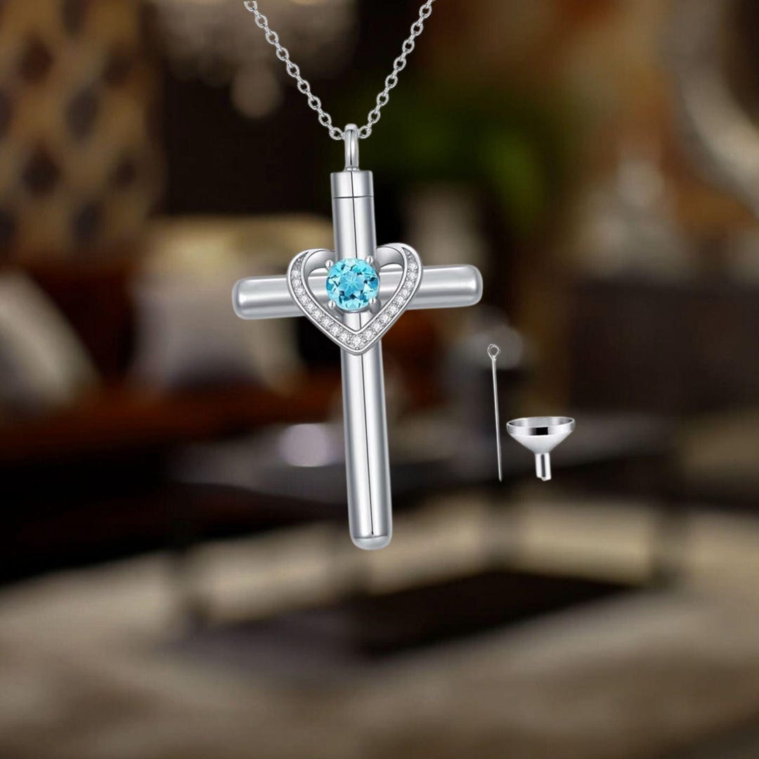 Christian Cross Urn Pendant Necklace for Ashes 925 Sterling Silver ...