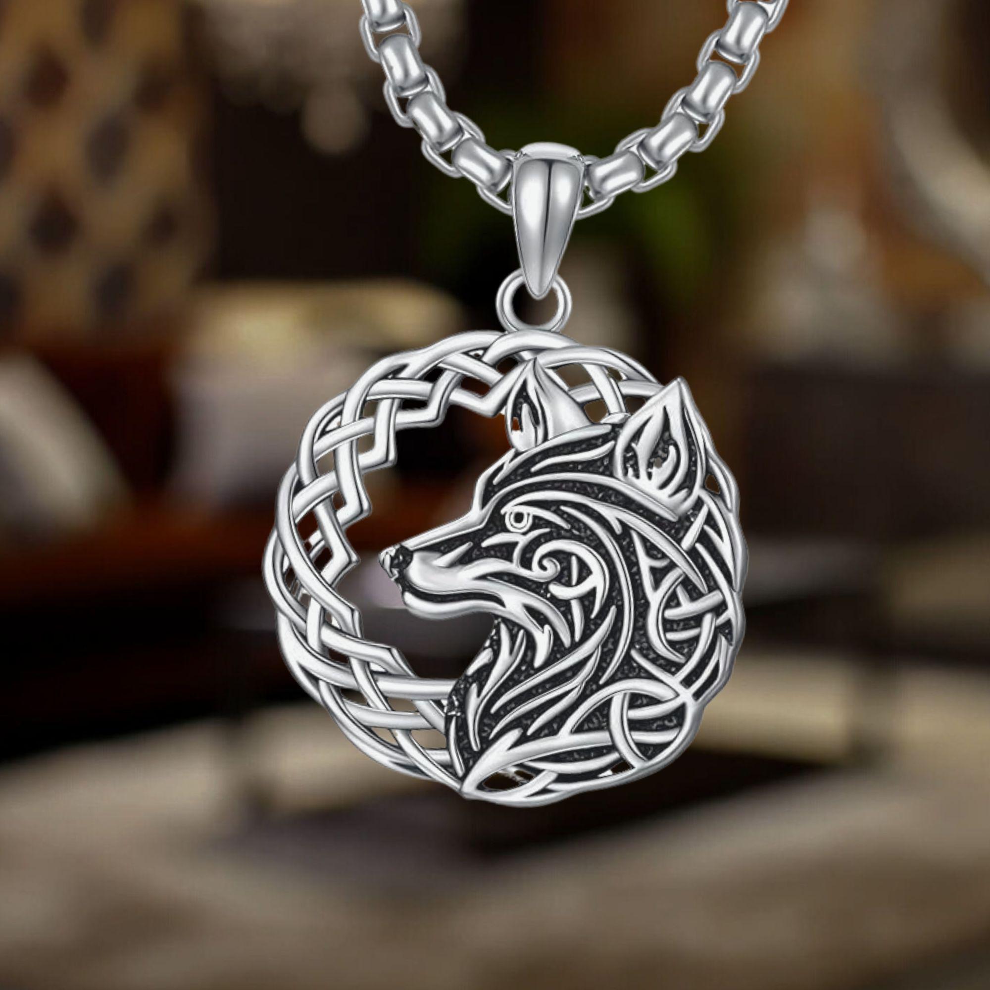 Wolf Necklace 925 Sterling Silver Celtic Knot Symbol Wolf Necklace for ...