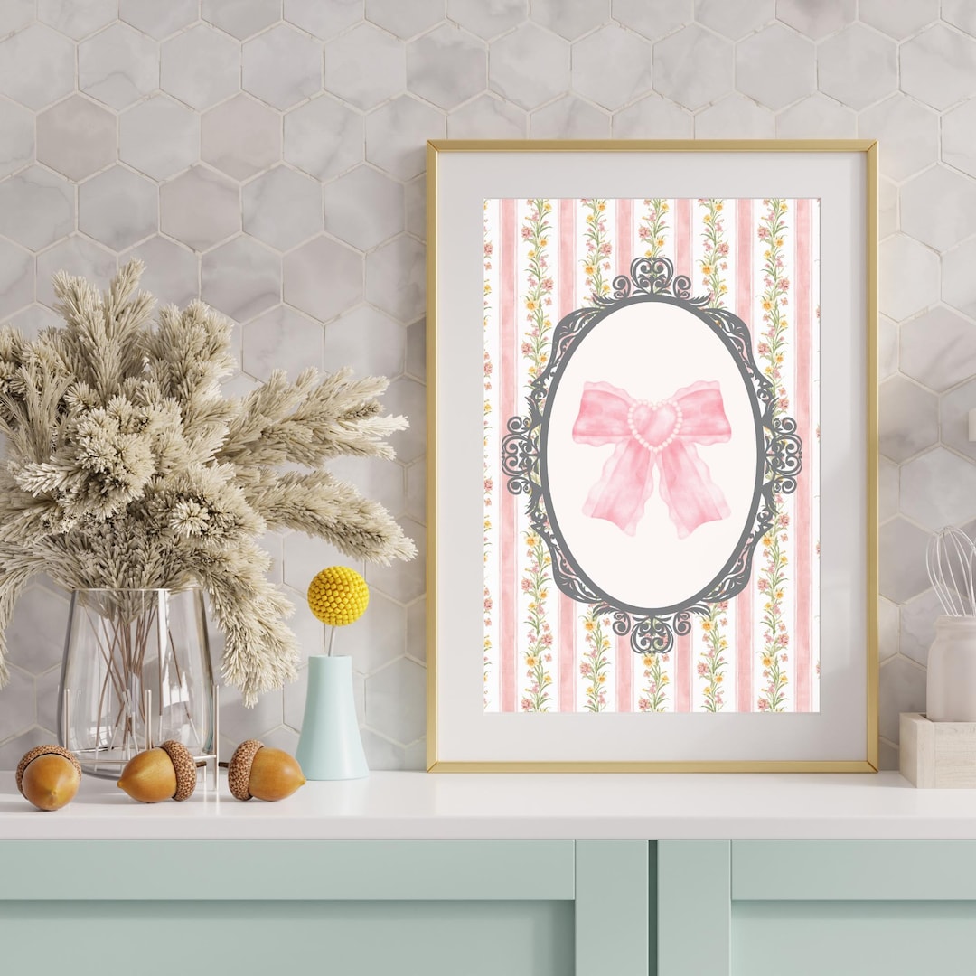 Love Shack Fancy Wall Art Pink Vintage Floral, Pink Bow Posters Digital ...