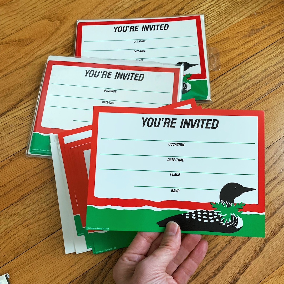 Vintage 1980s Loon Christmas Party Invitations With Envelopes - Set of ...