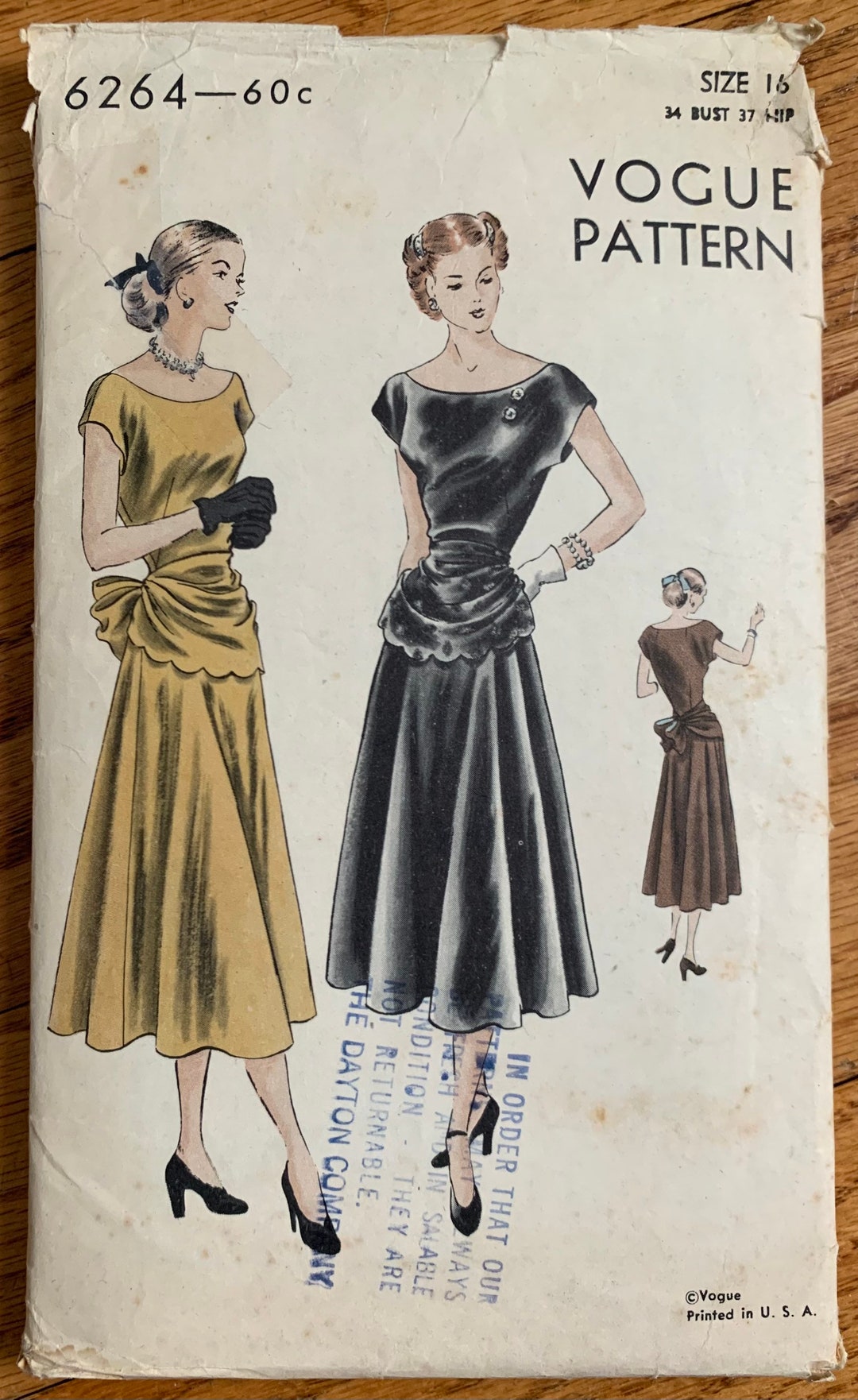 Vintage 1940s Women's Two Piece Cocktail Dress Sewing Pattern - Draped ...