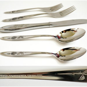 Vintage 1960s Oneida Community My Rose Stainless Flatware & Serving ...