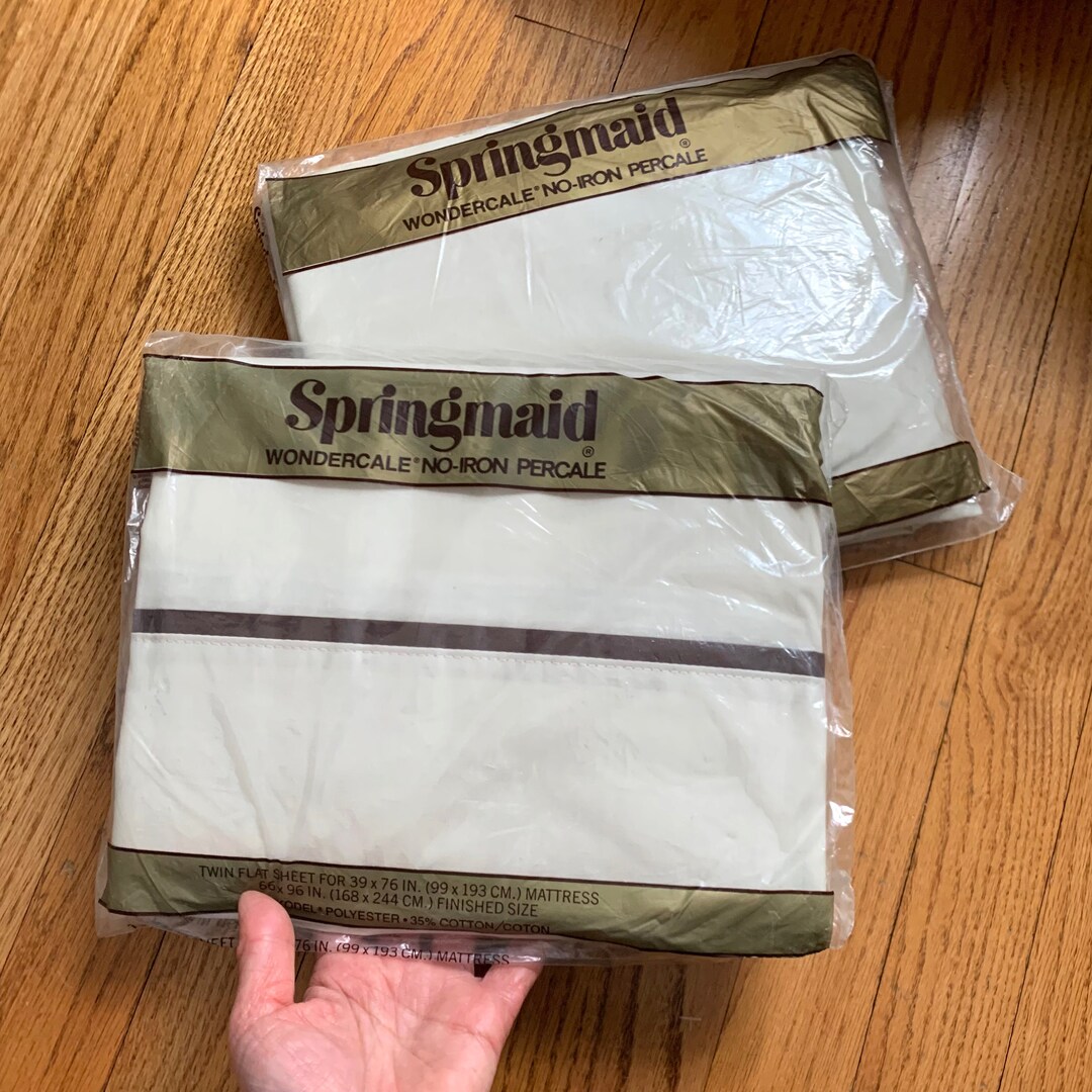Vintage 70s 80s Springmaid Twin Sheet Set: Beige With Brown Stripe, NOS ...