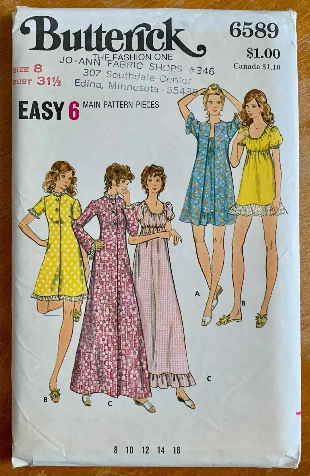 B31.5 Womens A Line Robe and Empire Waist Nightgown Butterick 6589 CUT ...