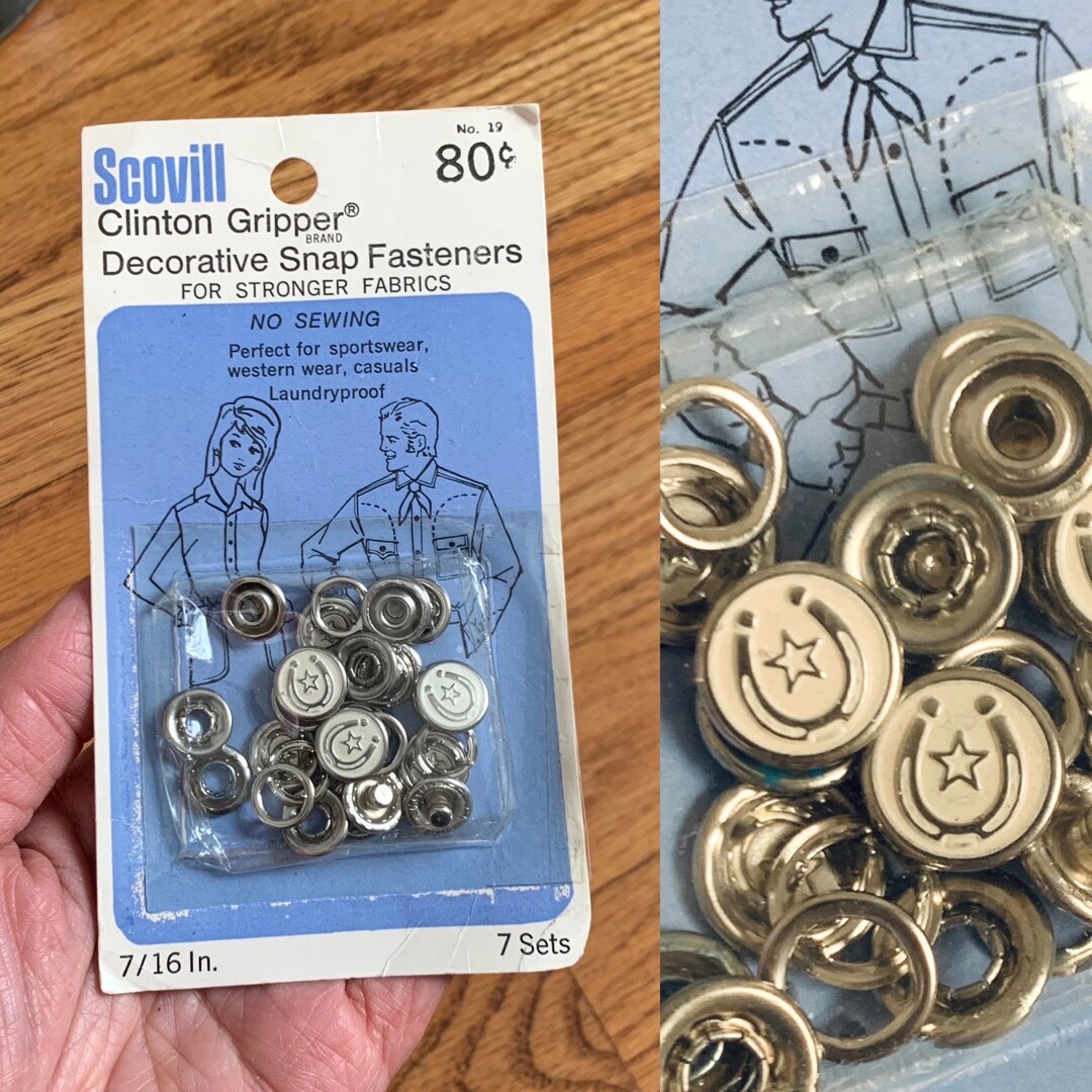 Vintage 1970s Scovill Clinton Gripper WESTERN Metal Snap Fasteners NIP ...