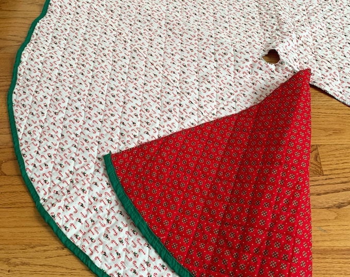Vintage Christmas Tree Skirt, Handmade Quilted Reversible Tree Skirt 41 ...