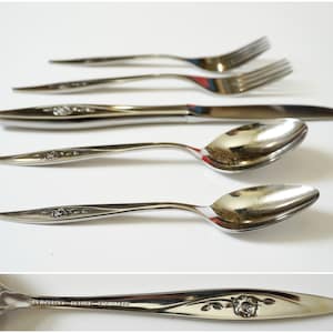 Vintage 1960s Oneida Lasting Rose Stainless Flatware & Serving Utensils ...