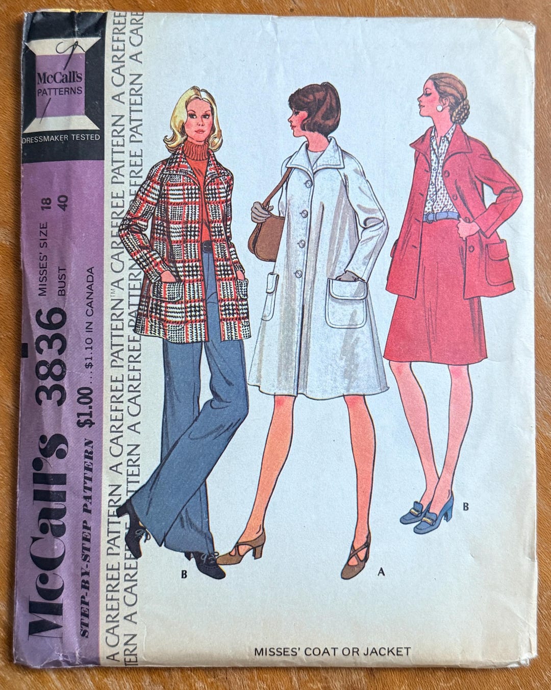 70s Women's Swing Coat Sewing Pattern - Mccall's 3836 FF (bust 40