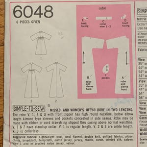 Vintage 1970s Women's Zippered Robe Sewing Pattern - Simplicity 6048 FF ...