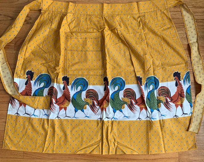 Vintage 1960s Rooster Pattern Half Apron With Pocket - Unused Mid ...