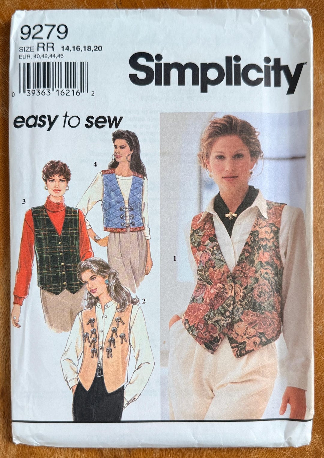 90s Women's Lined Vests Sewing Pattern - Simplicity 9279 FF (bust 36-42 ...