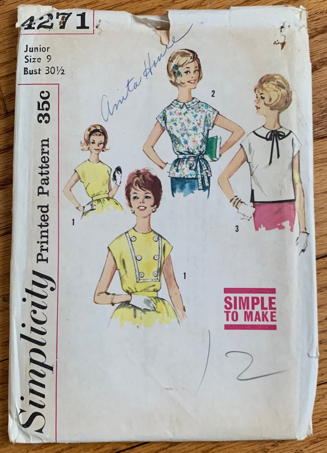 Vintage 1960s Women's Pullover Blouse Sewing Pattern - Multiple Styles ...