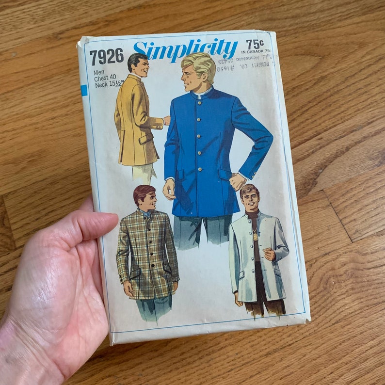 Vintage 1960s Sewing Pattern Chest 40 Mens Nehru - Etsy