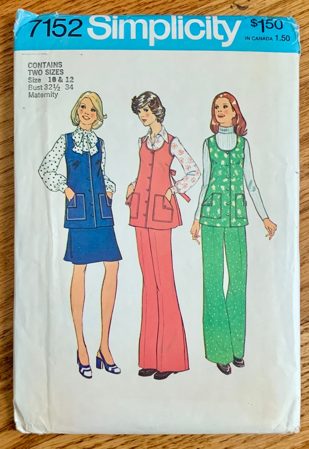 Vintage 70s Maternity Sewing Pattern: Sleeveless Top, Skirt, Wide Leg ...