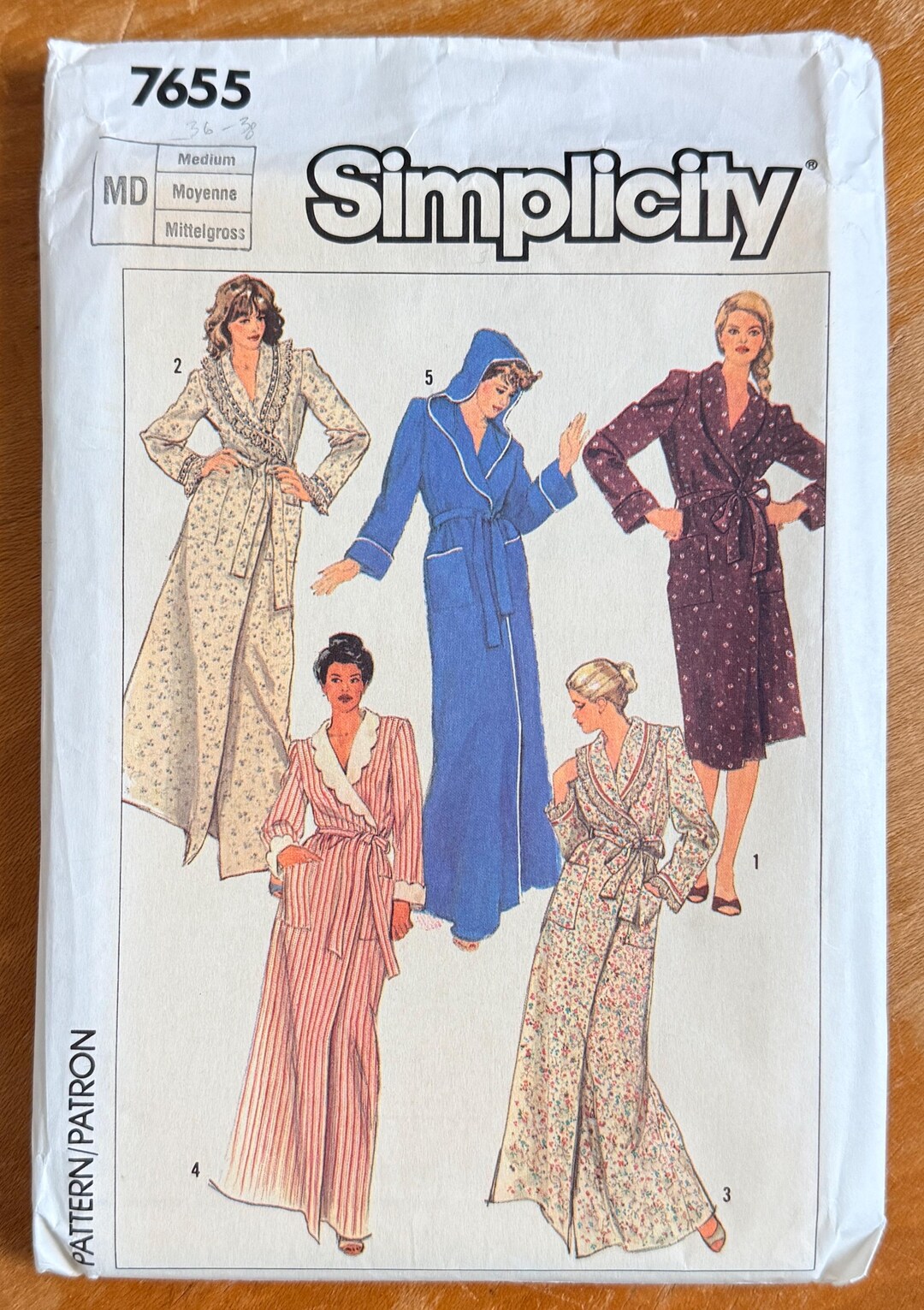80s Women's Shawl Collar or Hooded Robe Sewing Pattern - Simplicity ...
