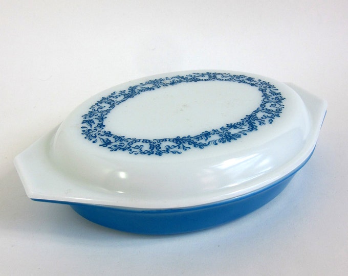 Vintage Pyrex Blue Ivy Promotional Lidded Divided Casserole Dish - Etsy