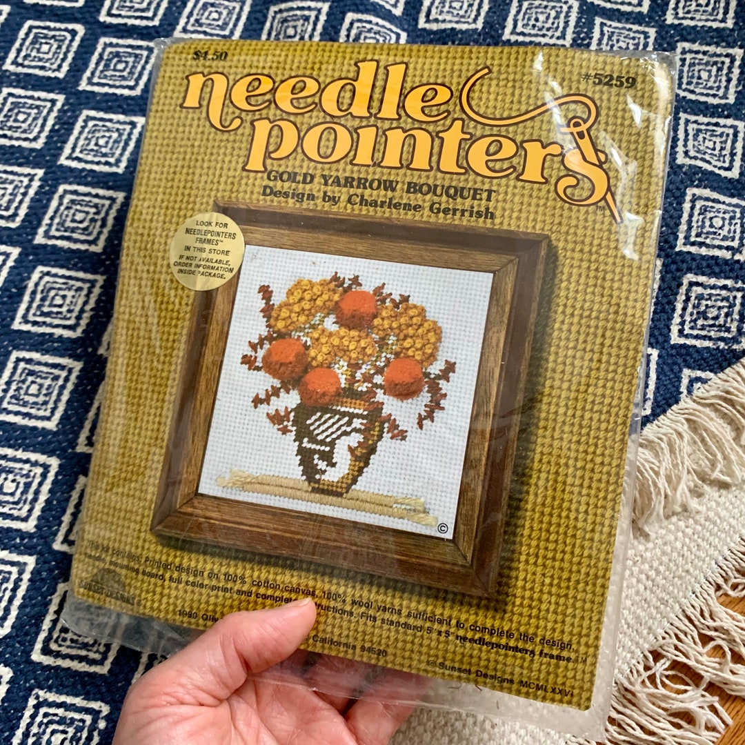 Vintage 1970s Crewel Needlepoint Kit: Gold Yarrow Bouquet Southwestern ...