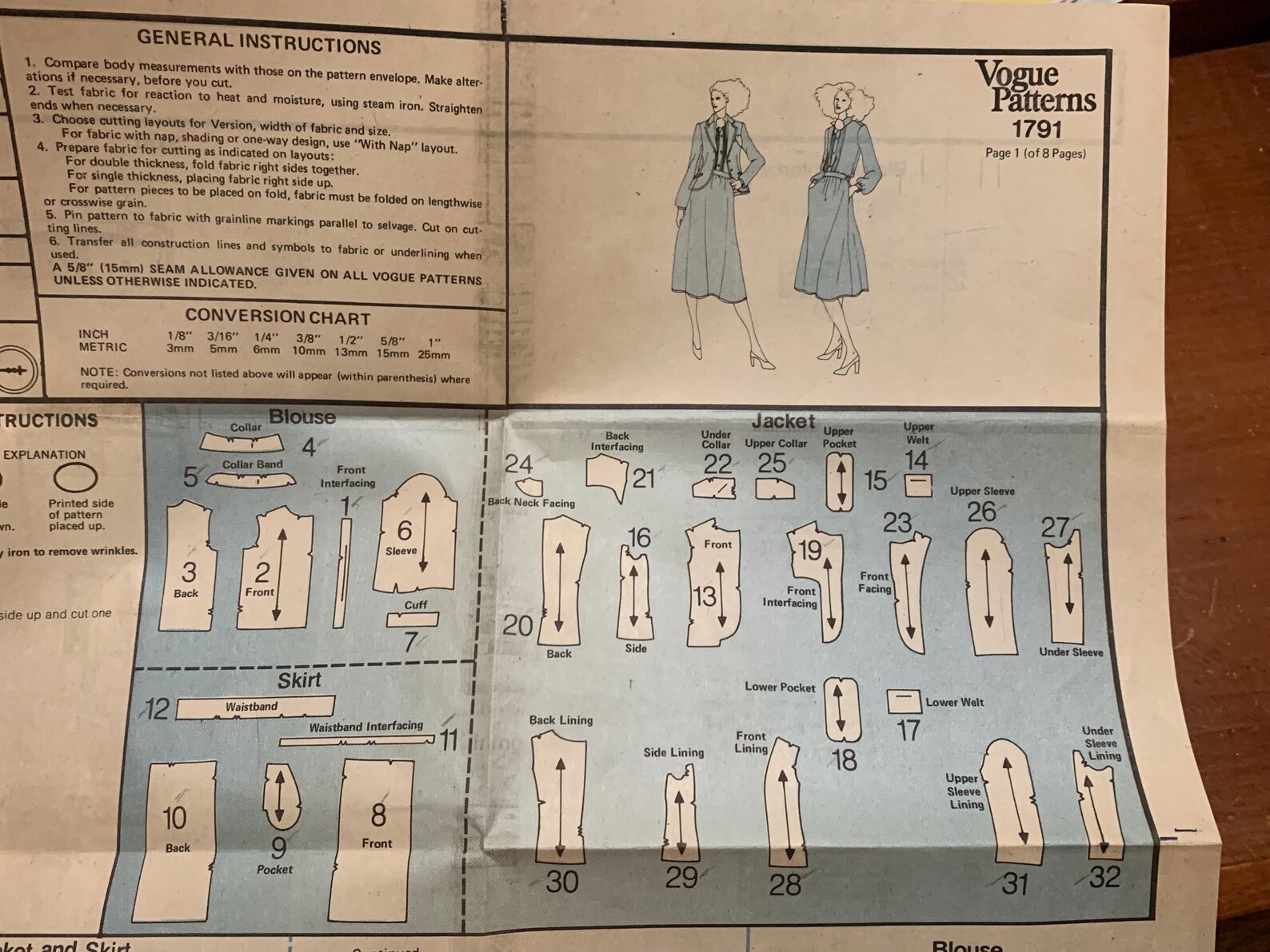 70s Calvin Klein Blazer, Blouse & Flared Skirt Sewing Pattern - Vogue ...