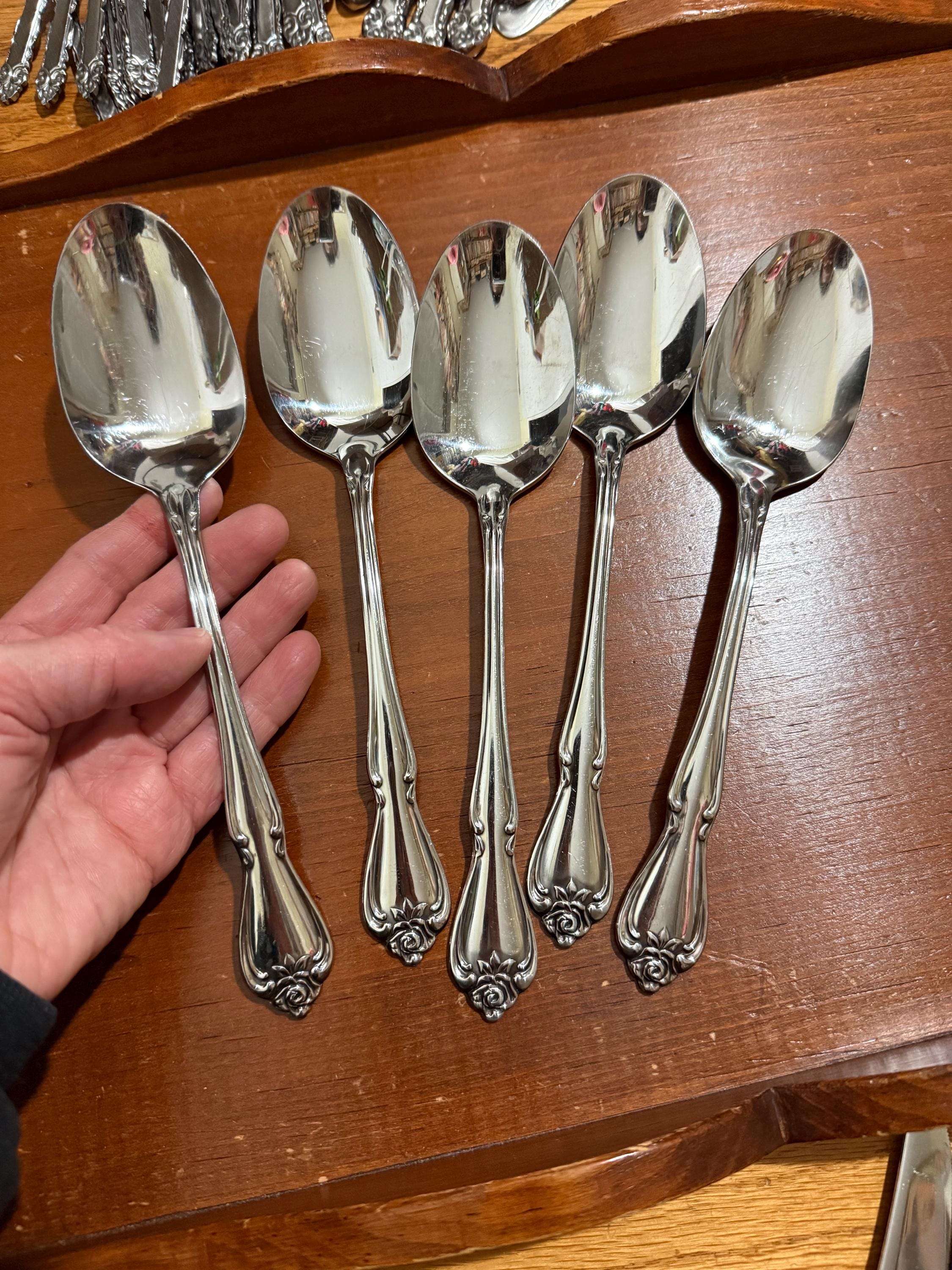 Vintage Oneida Arbor Rose Stainless Flatware, Ice Tea Spoons, Serving ...