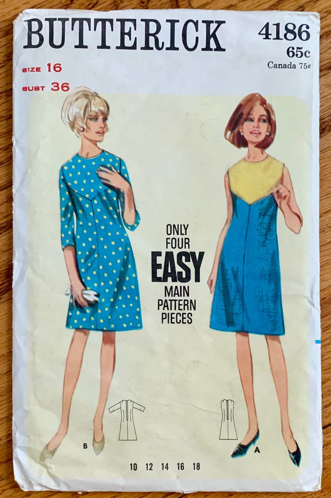 Vintage 60s Mod A-line Dress Sewing Pattern - Butterick 4186 Uncut (b36 ...