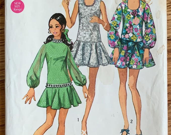 B35 Womens Young Jr Teen Mod Mini Dress, Drop Waist Flared Skirt ...