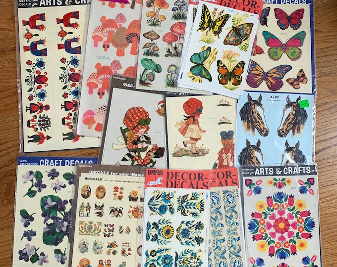 Vintage 1960s 70s Craft Decals Lot NOS, Various Designs Butterfly ...