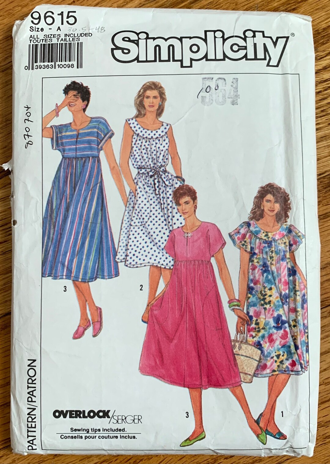 Womens Loose Fitting Dress B30.5-48" Simplicity 9615 FF, Vintage 1990s ...