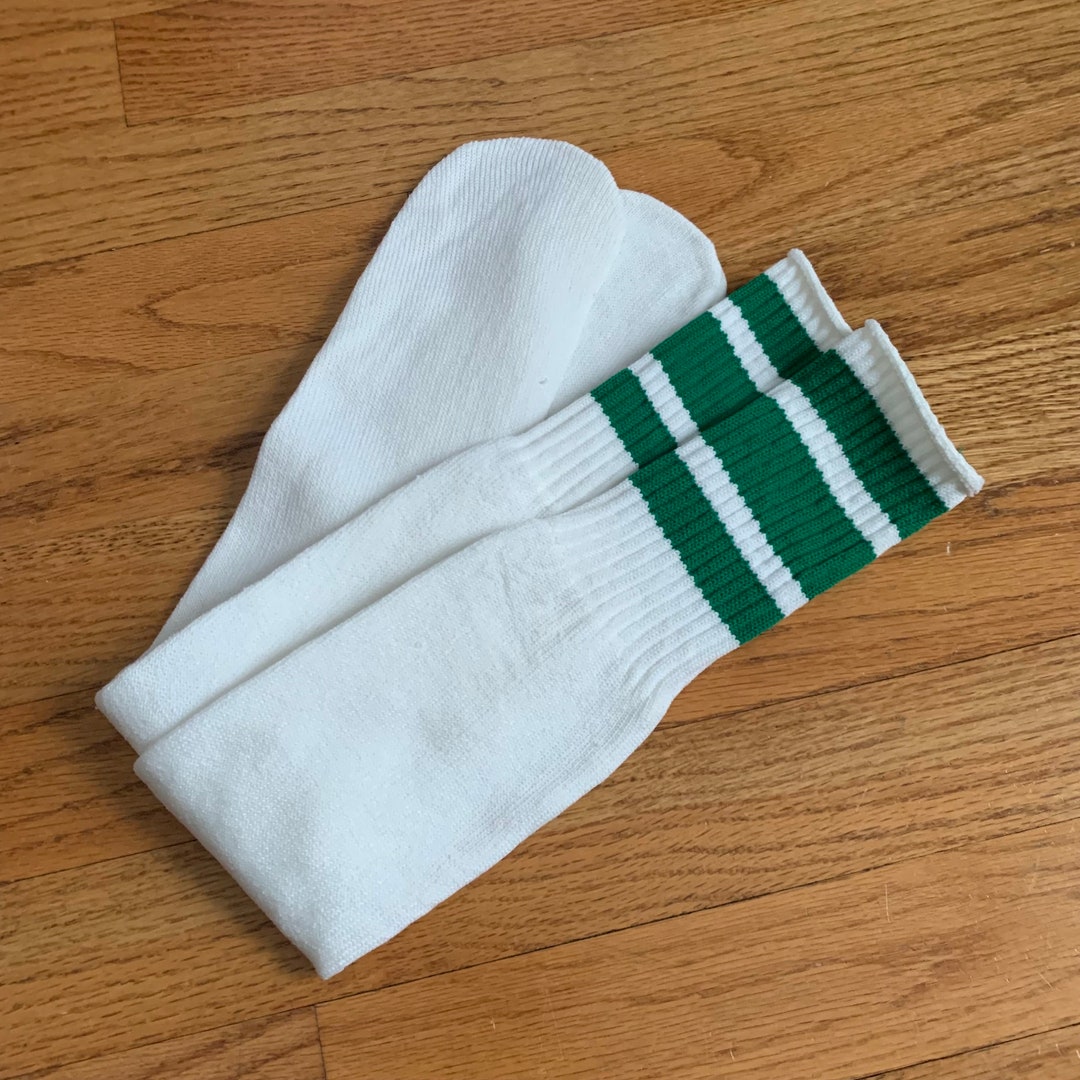 Vintage 1970s 80s Adult Athletic Socks, Long White Tube Socks Green ...
