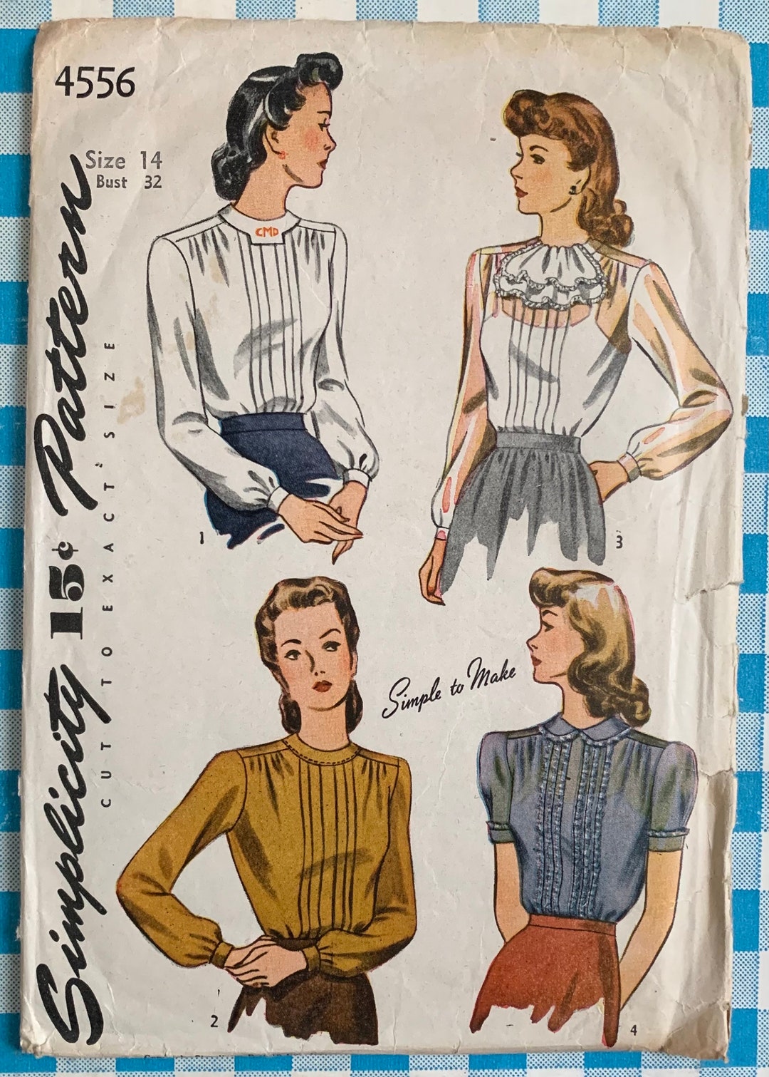 Vintage 1940s Womens Sewing Pattern, B32 Womens Pintuck Blouses ...