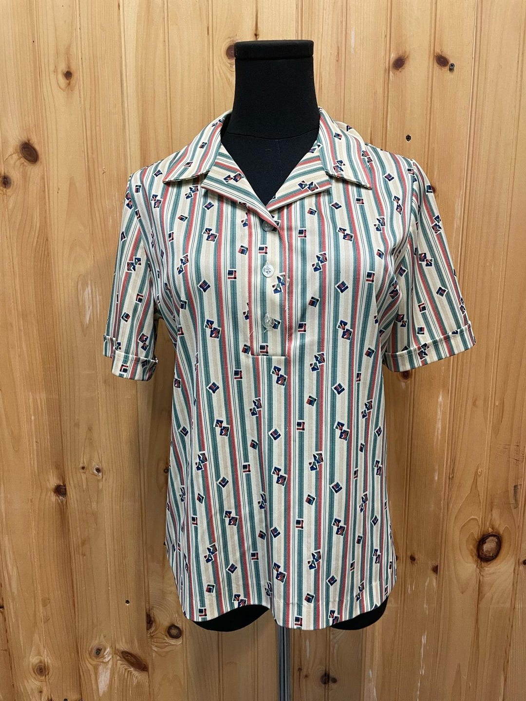 Vintage 70s Fire Islander Novelty Print Striped Button Up - Etsy