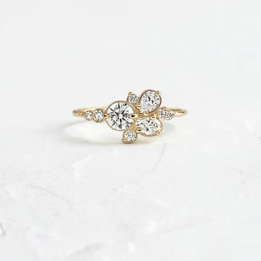 Moissanite Scatter Ring, Multi Stone Bezel Set Cluster Diamond Ring, 9 ...