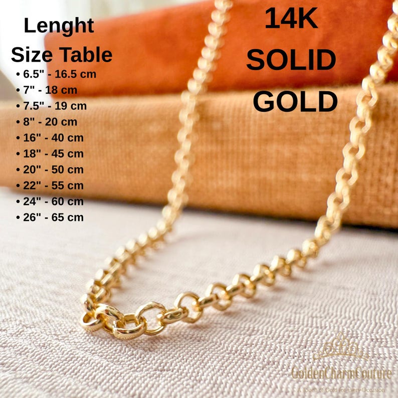 Rolo Solid Gold Chain, Name Necklace Chain, Handmade Gold Necklace, 2 ...