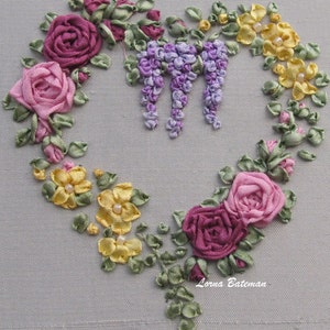 PP09 Roses & Wisteria Heart Pincushion - Pattern and Print - Ribbons ...