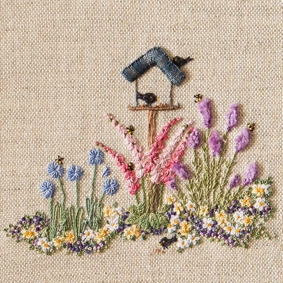 Embroidered Country Gardens Feeding the Birds Pattern & - Etsy