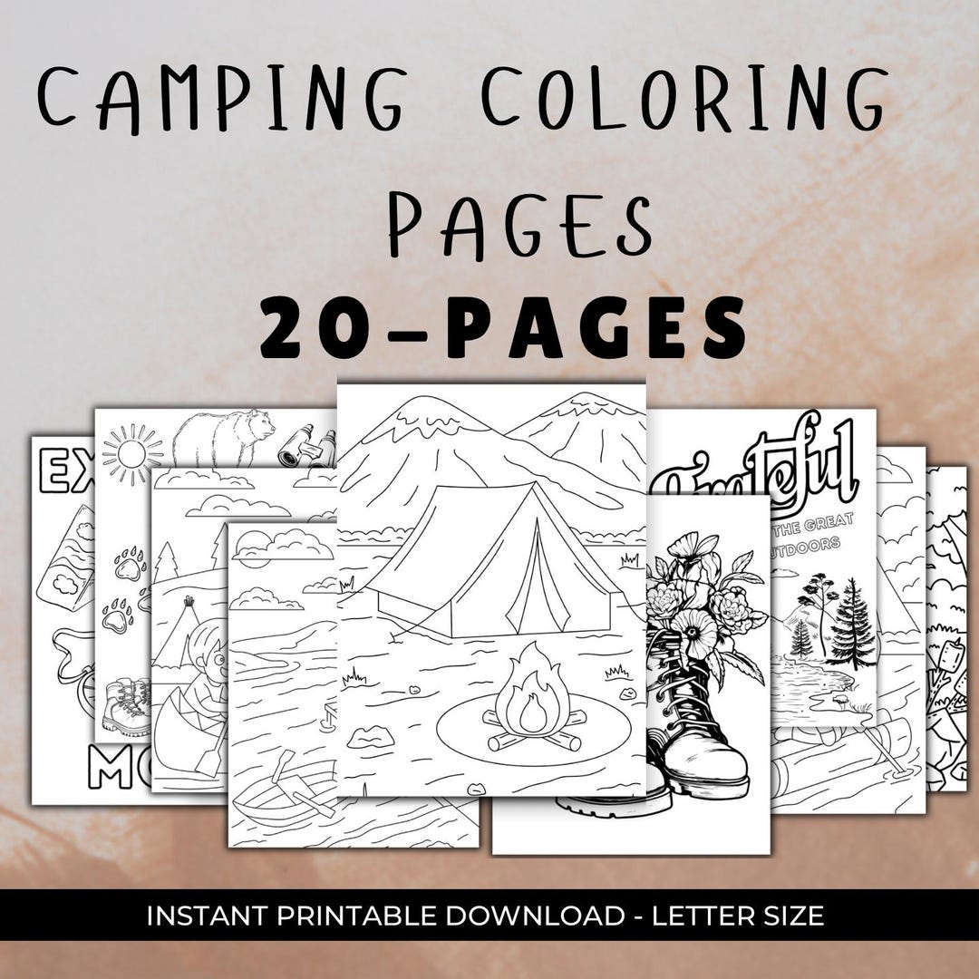 Camping Nature Printable Coloring Sheets, Camping Outdoor Coloring ...