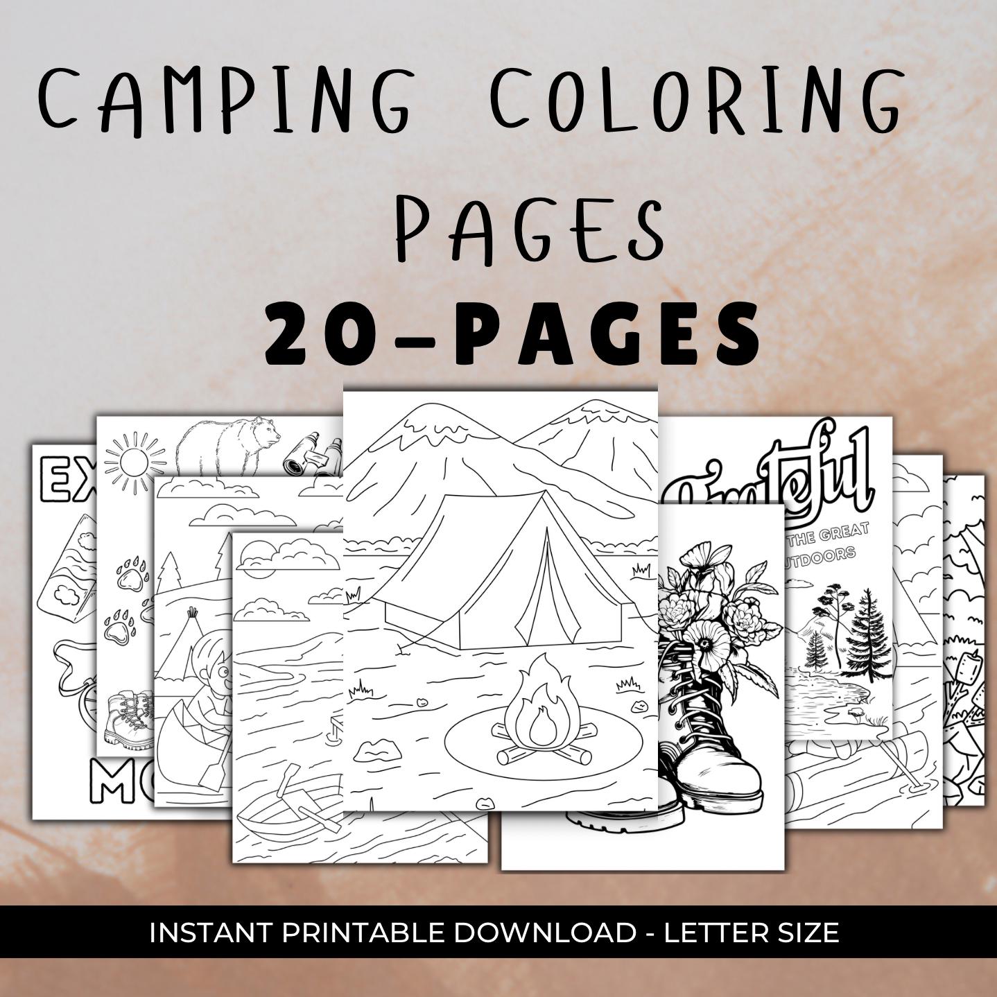 Camping Nature Printable Coloring Sheets, Camping Outdoor Coloring ...