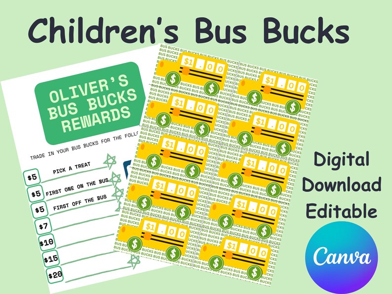 Bus Bucks Printable Reward System for Bus Drivers, Printable Bus Reward ...