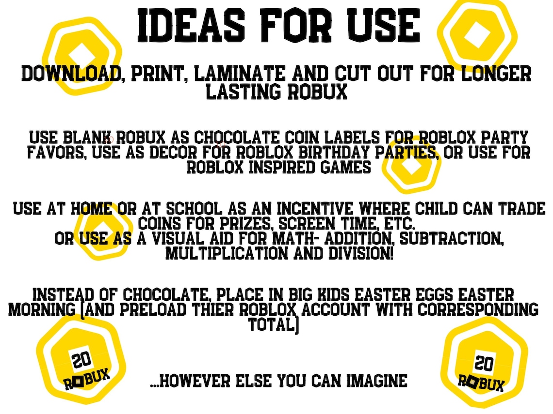 Roblox Printable Robux Chocolate Coin Labels, Roblox Party Decor, Robux ...