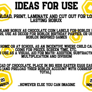 Roblox Printable Robux Chocolate Coin Labels, Roblox Party Decor, Robux ...