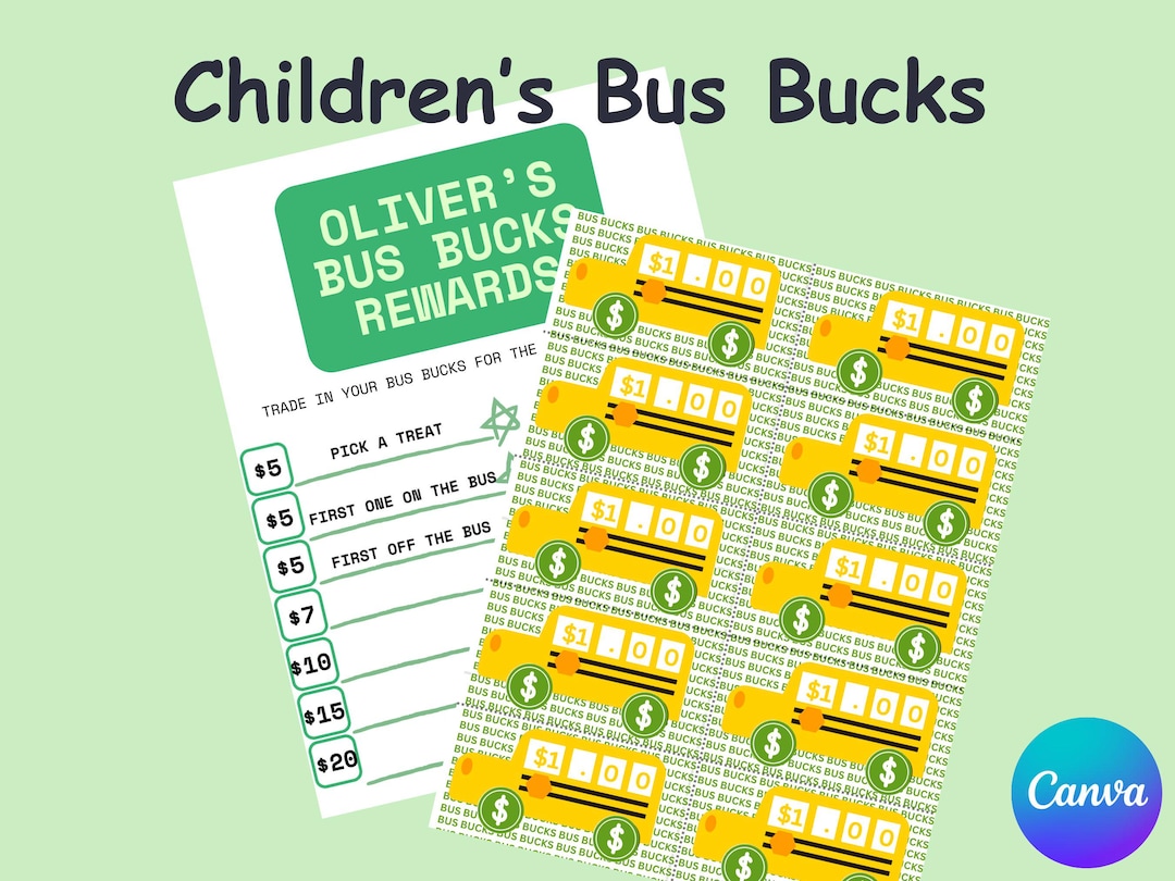 Bus Bucks Printable Reward System for Bus Drivers, Printable Bus Reward ...