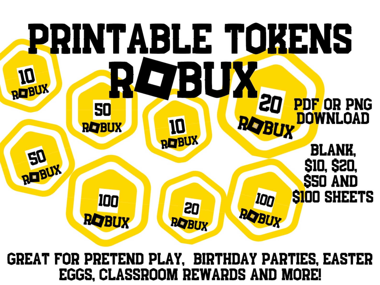 Roblox Printable Robux Chocolate Coin Labels, Roblox Party Decor, Robux ...