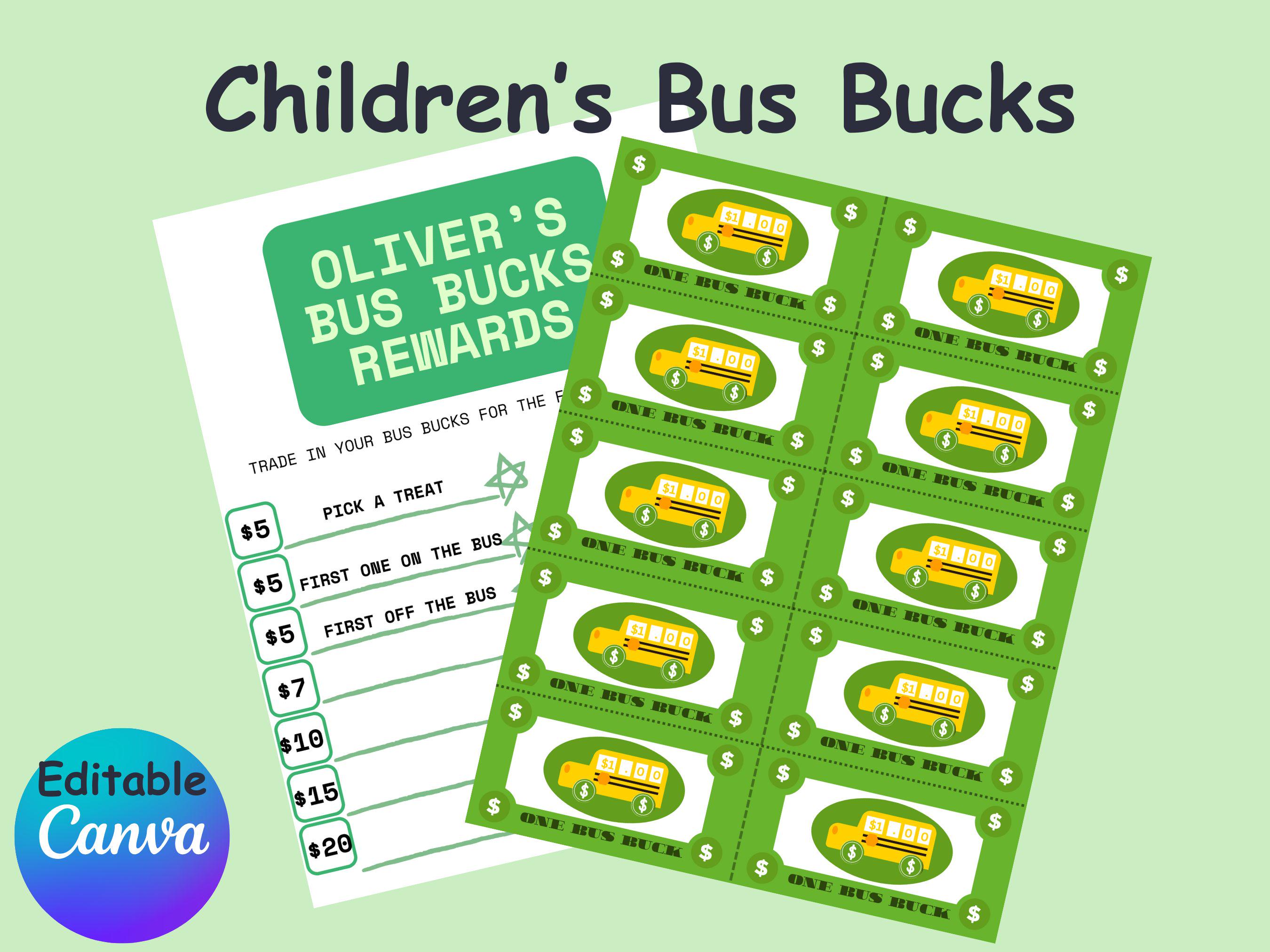Bus Bucks Printable Reward System for Bus Drivers, Printable Bus Reward ...
