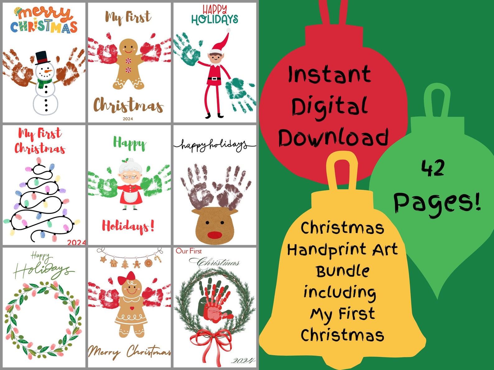 Christmas Handprint Art Bundle Holiday Craft Handprint Craft Keepsake ...