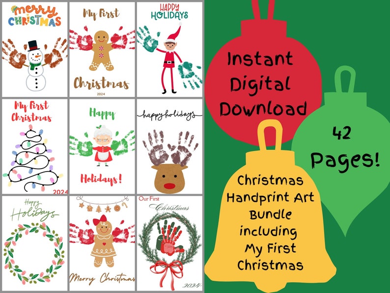 Christmas Handprint Art Bundle Holiday Craft Handprint Craft Keepsake ...