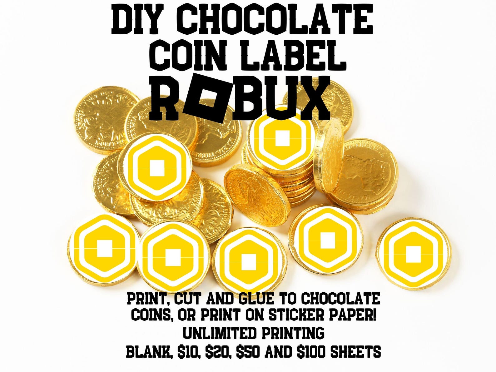 Roblox Printable Robux Chocolate Coin Labels, Roblox Party Decor, Robux ...
